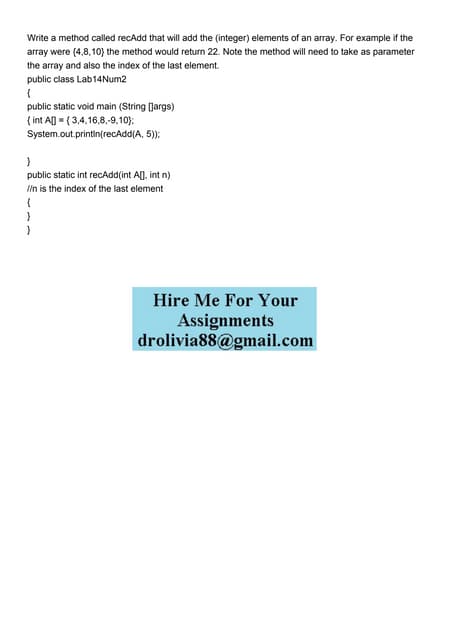 Write A Method Called Recadd That Will Add The Integer Elepdf 5360