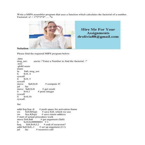 Write A Mips Assembler Program That Uses A Function Which Calculates Tdocx 5812