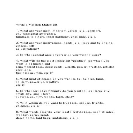 Write a Mission Statement 1. What are your most important .docx