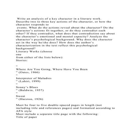 Write an analysis of a key character in a literary work. Describe.docx