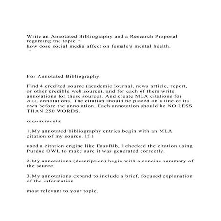Write an Annotated Bibliography and a Research Proposal regardin | DOCX