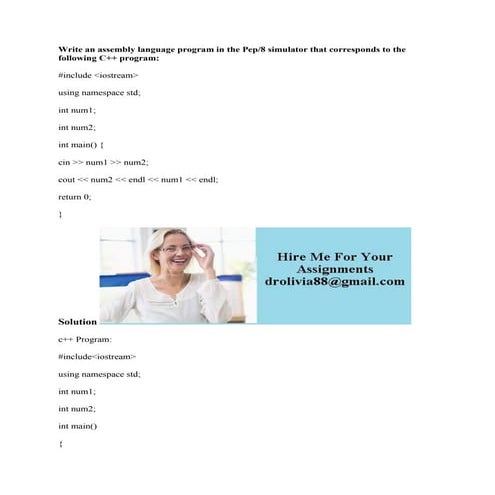 Write an assembly language program in the Pep-8 simulator that corresp.docx