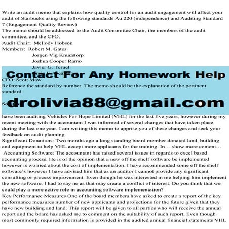 Write an audit memo that explains how quality control for an audit e ...