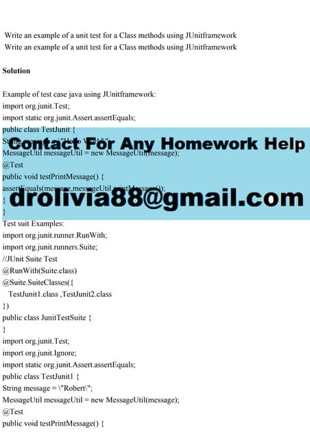 Write An Example Of A Unit Test For A Class Methods Using Junitfrpdf