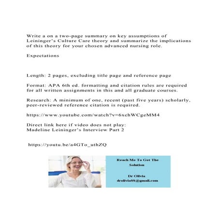 Write a on a two-page summary on key assumptions of Leininger’s .docx