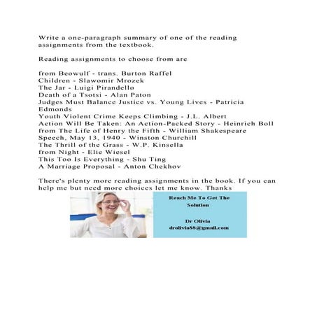 Write a one-paragraph summary of one of the reading assignments from.docx
