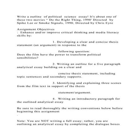 Write a outline of political science essay! Its about one of the.docx