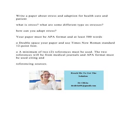 Write a paper about stress and adaption for health care and patient | DOCX
