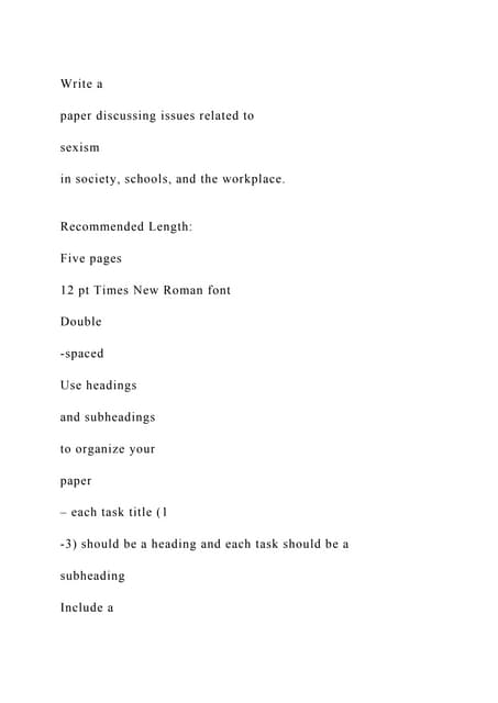 Write a paper discussing issues related to sexismin soci.docx Write a paper discussing issues related to sexismin soci.docx