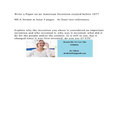 Write a Paper on an American Invention created before 1877MLA fo | PDF