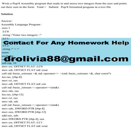 Write a Pep8 Assembly program that reads in and stores two integers .pdf