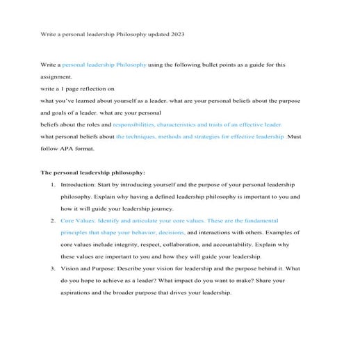 Write a personal leadership Philosophy updated 2023 doc 2.docx