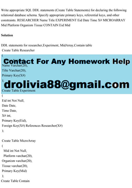 Write Appropriate Sql Ddl Statements Create Table Statements For D Pdf