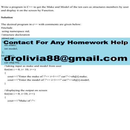 Write a program in C++ to get the Make and Model of the ten cars as .pdf