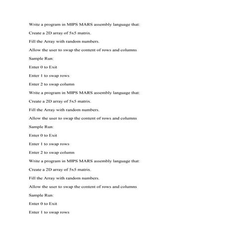 Write A Program In Mips Mars Assembly Language That Create A 2d Arra Docx