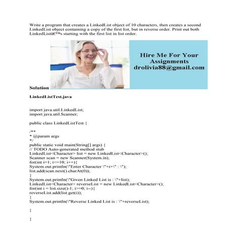 Write A Program That Creates A Linkedlist Object Of 10 Characters Thedocx 6001