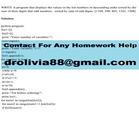 WRITE A program that displays the values in the list numbers in desc.pdf