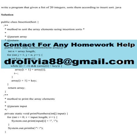 write a program that given a list of 20 integers, sorts them accordi.pdf