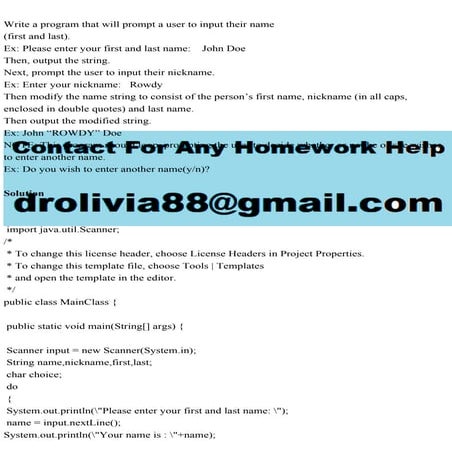 Write a program that will prompt a user to input their name(first .pdf