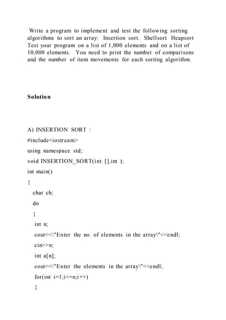 Write A Program To Implement And Test The Following Sorting Algorithm Docx