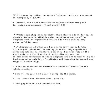 Write a reading reflection notes of chapter one up to chapter 6 in.docx