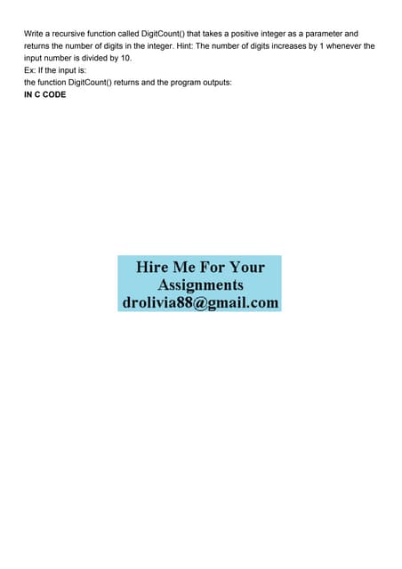 Write A Recursive Function Called Digitcount That Takes A Pdf