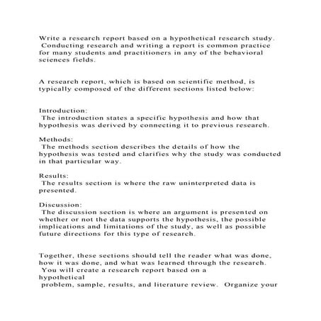 Write a research report based on a hypothetical research study. Con.docx