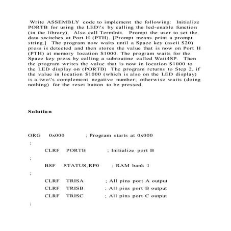 Write Assembly Code To Implement The Following Initialize Portb Fordocx 9837