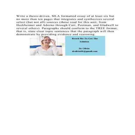 Write a thesis-driven, MLA formatted essay of at least six but no mo | DOCX