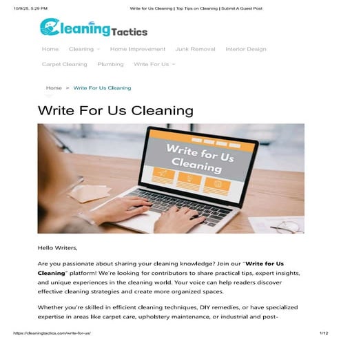 Write for Us – Share Expert Cleaning Tips | Cleaning Tactics | PDF
