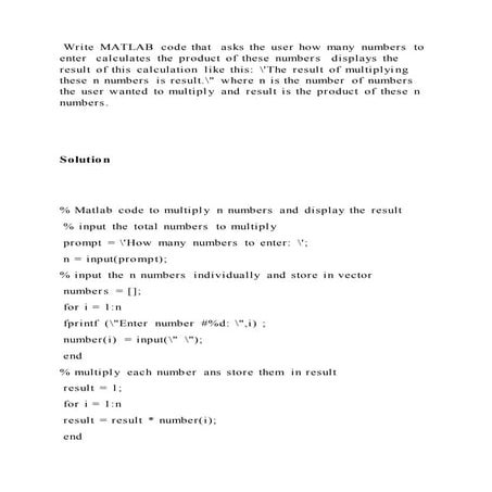 Write Matlab Code That Asks The User How Many Numbers To Enter Calcdocx 5877