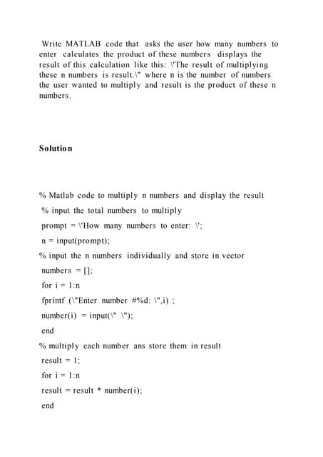 Write Matlab Code That Asks The User How Many Numbers To Enter Calcdocx 5877