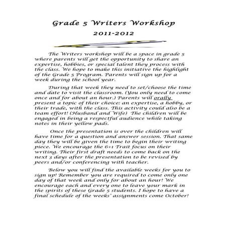 Writers workshop | DOC | Homework and Study | Education