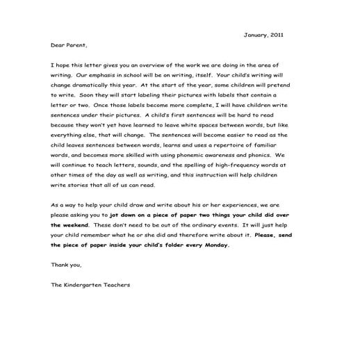 Writer's Workshop Letter To Parents | DOC