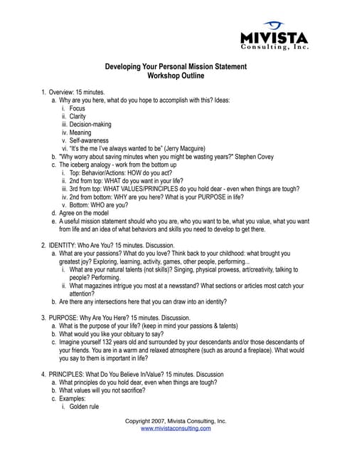 Personal Mission Statement | PPTX | Career Advice | Careers