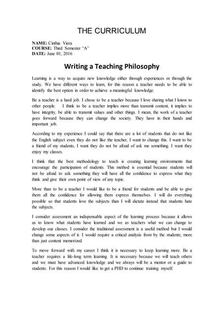 MY TEACHING PHILSOSOPHY AT THE ICT UNIVERSITY | PDF