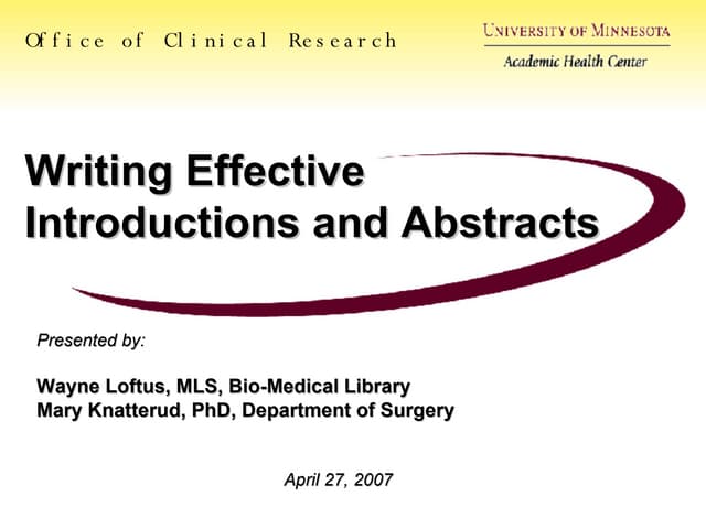 Writing Effective Introductions And Abstracts Ppt