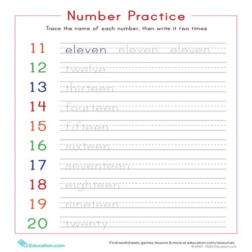 Writing numbers-11-20 | PDF