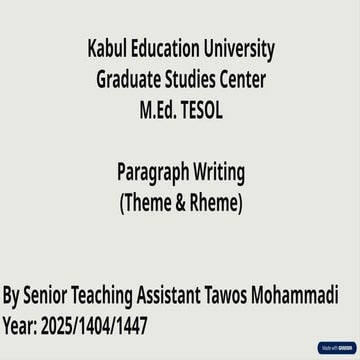 Mastering Paragraph Writing: Theme and Rheme in English Sentences | PPTX