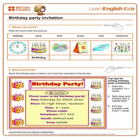 Writing practice-birthday-party-invitation-worksheet | PDF