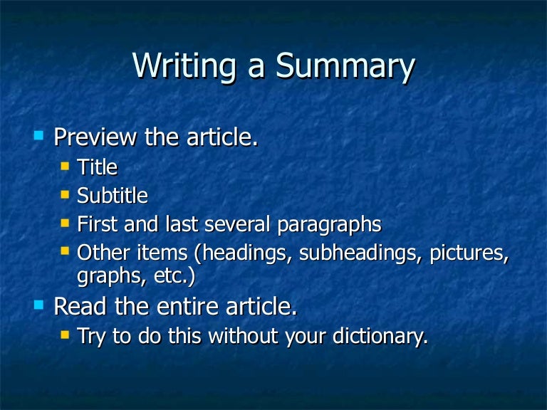 Writing A Summary writing-a-summary