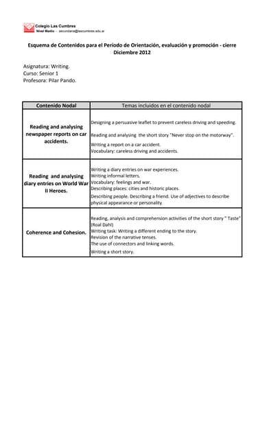 Oral 1ro esquema de contenidos nodales - | PDF