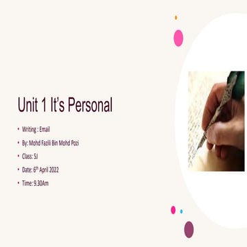 Writing Unit 1 Form 5. Part 1 E-mail. How to answer email question | PPTX