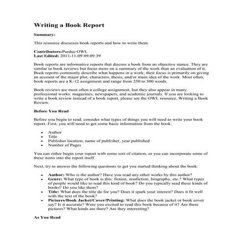 Writing a Book Report | DOCX