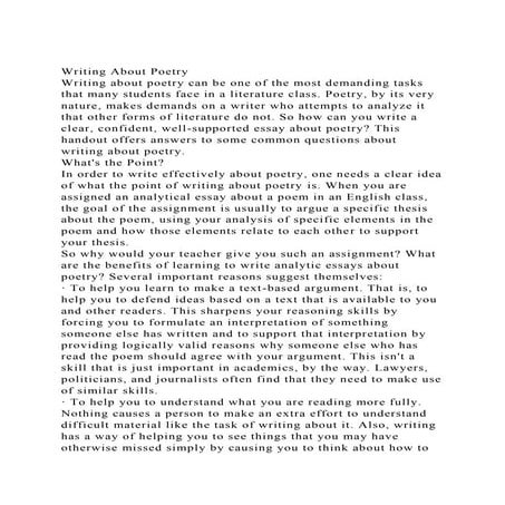 Writing About PoetryWriting about poetry can be one of the most .docx