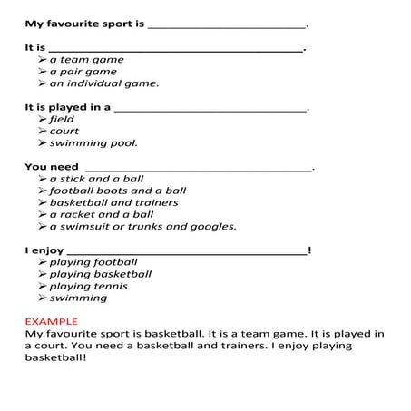 Writing about your favourite sport 3º primaria unit 5 | DOCX