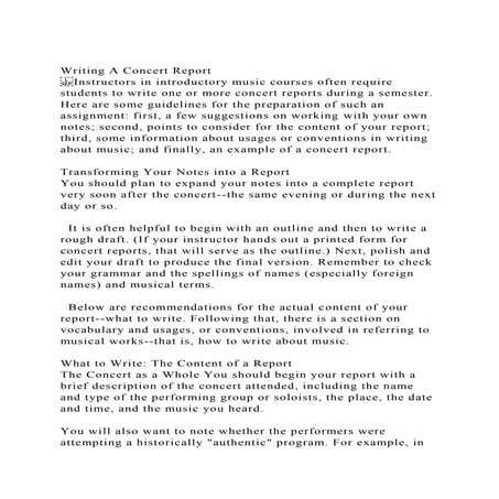 Writing A Concert Report Instructors in introductory music cours.docx