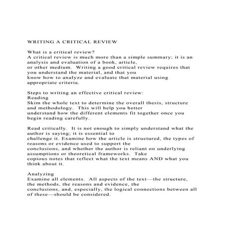 WRITING A CRITICAL REVIEW What is a critical review A .docx ...