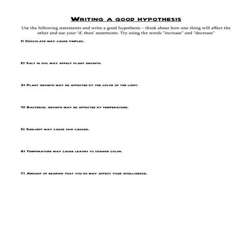 Writing a good hypothesis practice wkt | DOC