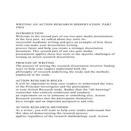 WRITING AN ACTION RESEARCH DISSERTATION PART TWOINTRODU.docx ...